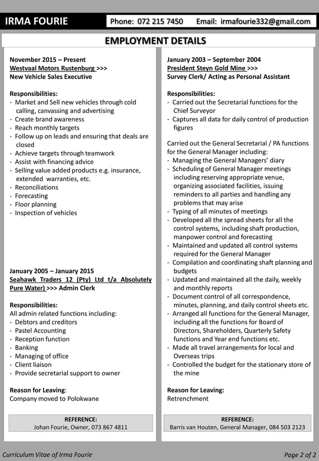 Irma Fourie CV | PDF