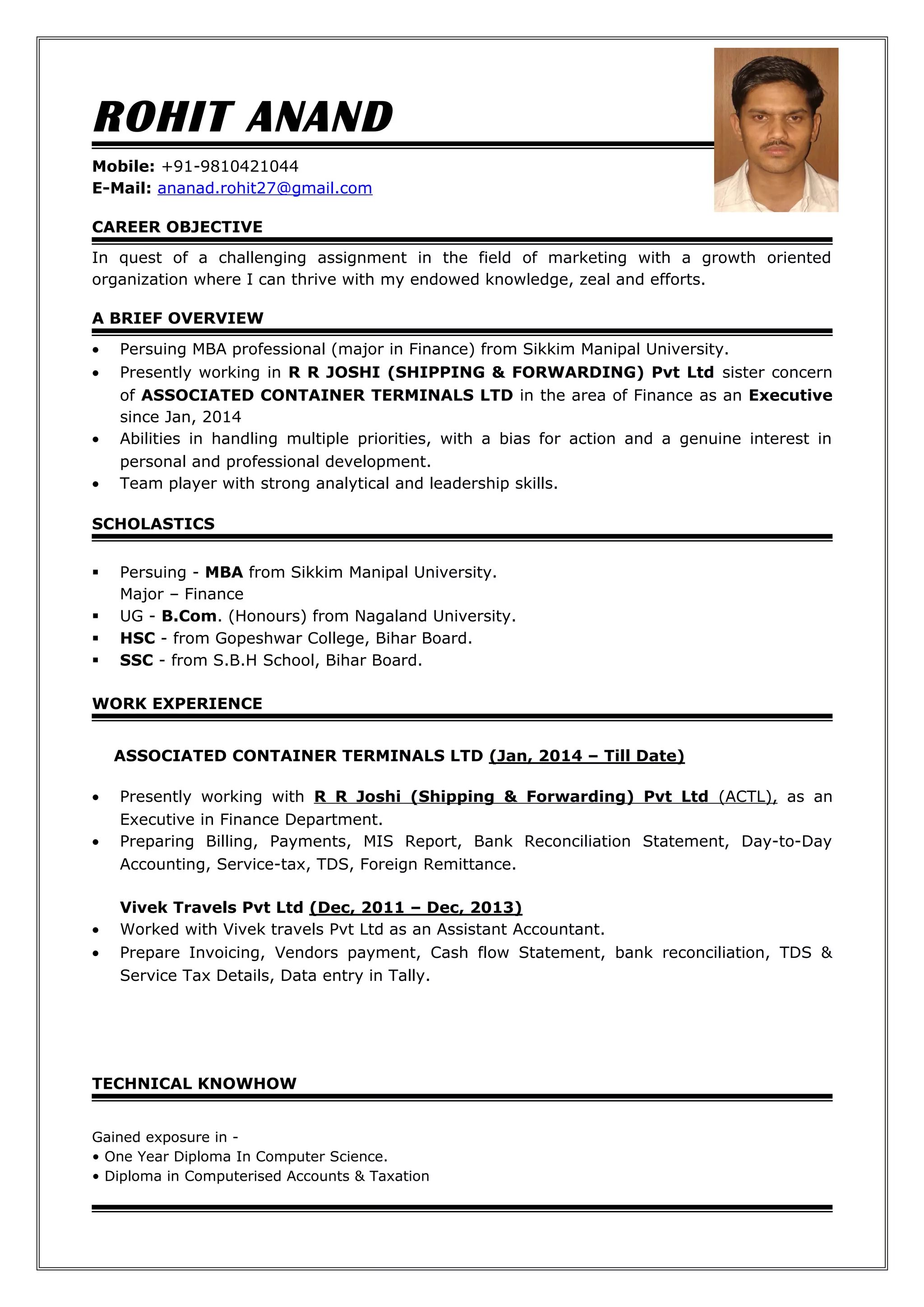 rohit resume | DOC | Business Administration | Business