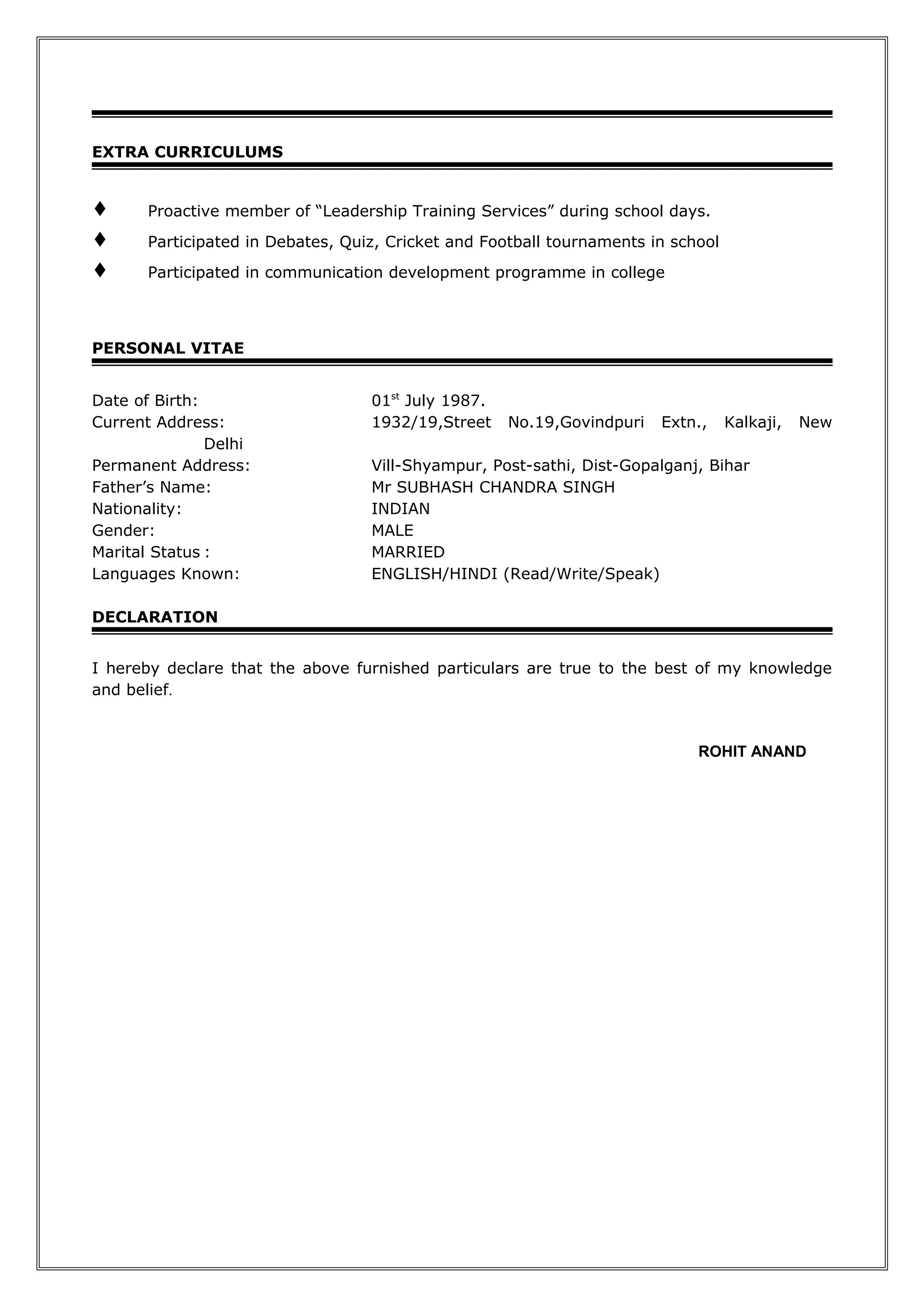 rohit resume | DOC | Business Administration | Business