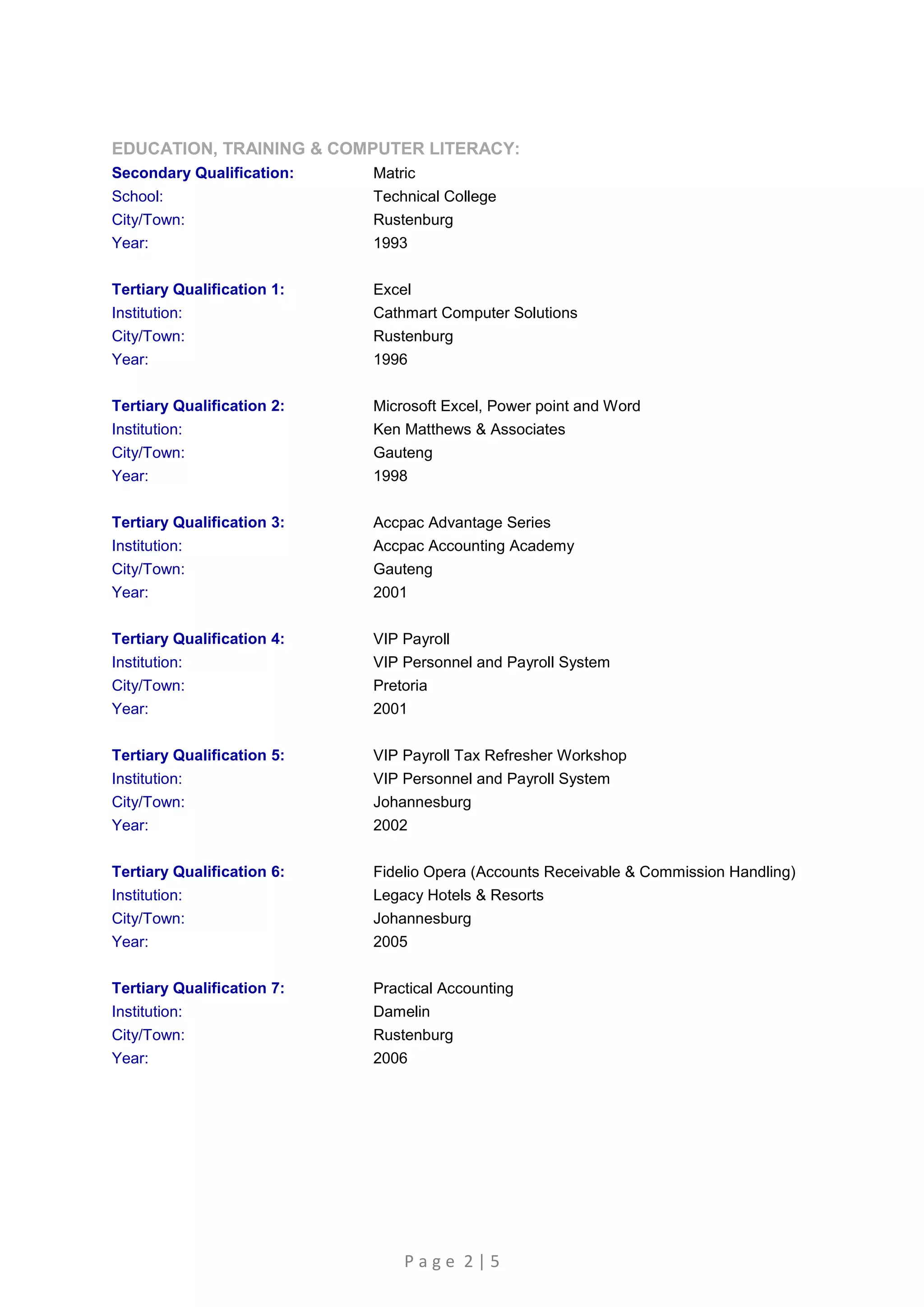 CV Revelle Odendaal | PDF