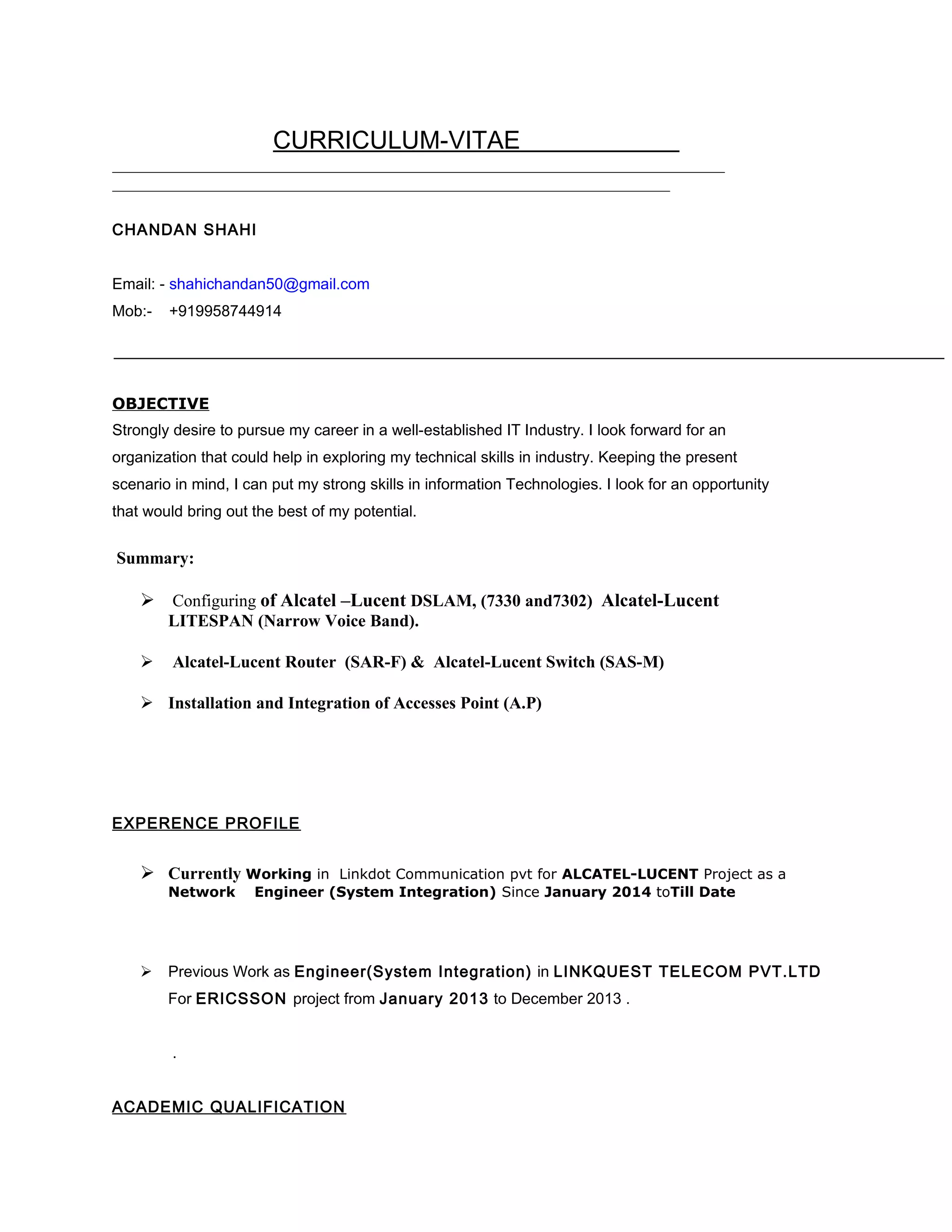 Resume chandan | DOC