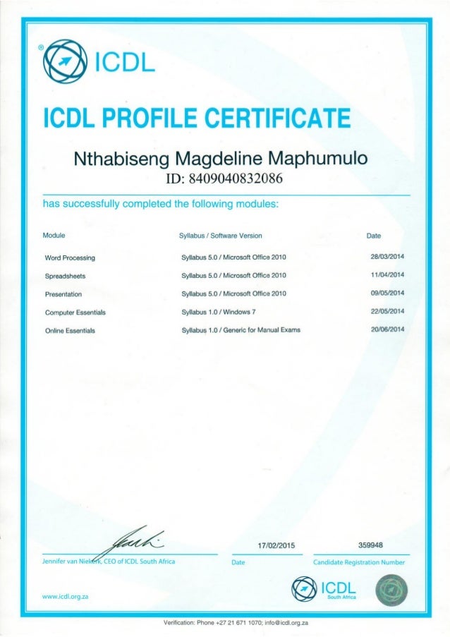 ICDL PROFILE CERTIFICATE ICDL PROFILE CERTIFICATE
