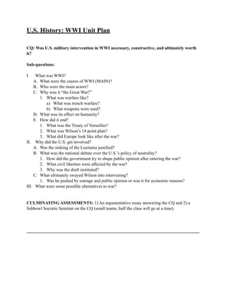 WWI Unit Plan (LinkedIn) | PDF