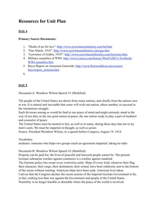 WWI Unit Plan (LinkedIn) | PDF