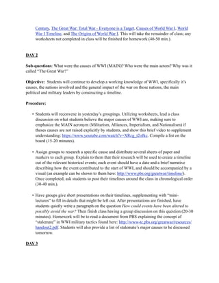 WWI Unit Plan (LinkedIn) | PDF