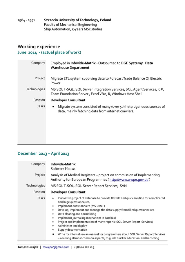tomasz_cwajda_CV_eng | PDF | Databases | Computer Software and Applications