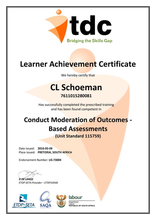 CL Schoeman - TDC | PDF | Education