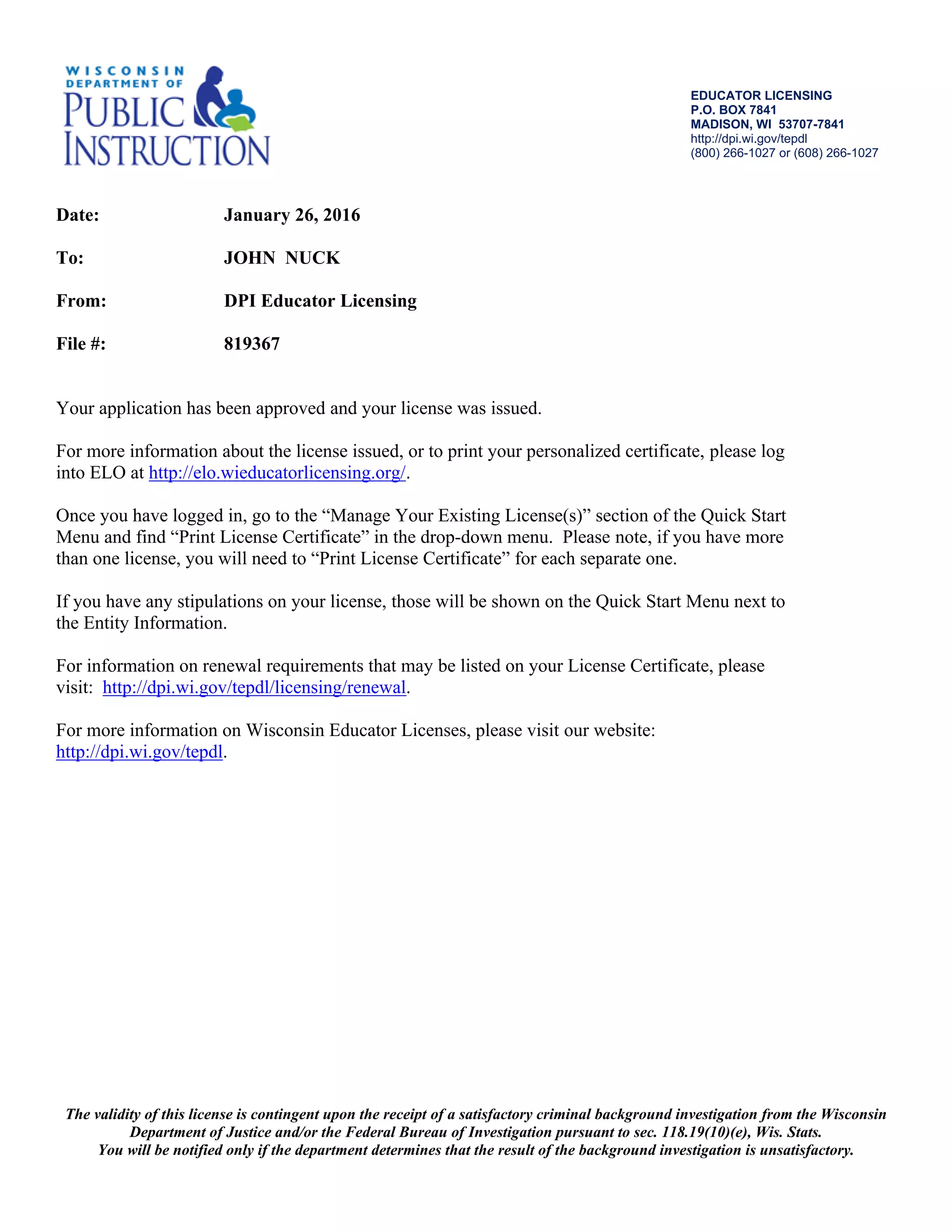 Teacher License | PDF