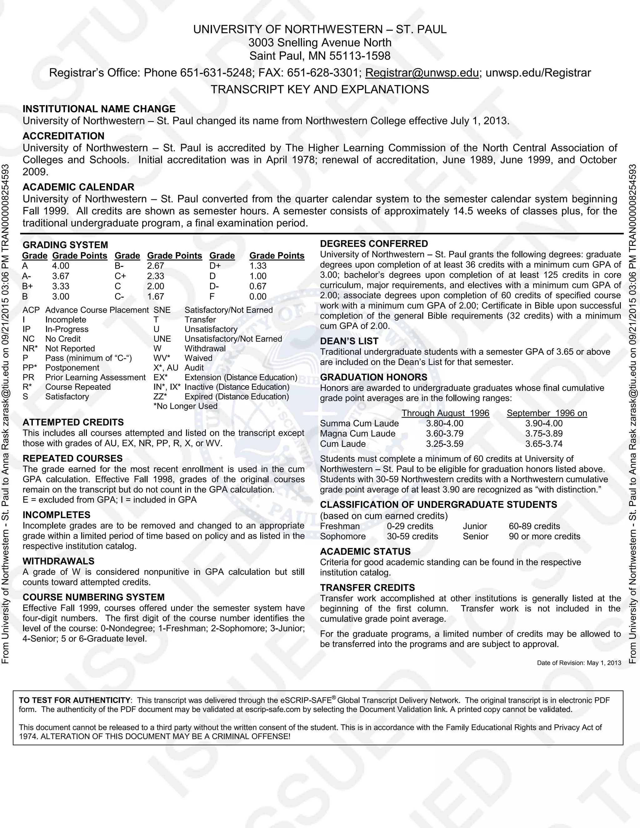 AnnaRaskUNWSPOfficialTranscript | PDF | Undergraduate Education ...