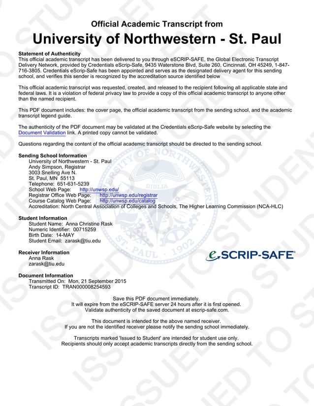 AnnaRaskUNWSPOfficialTranscript | PDF | Undergraduate Education ...