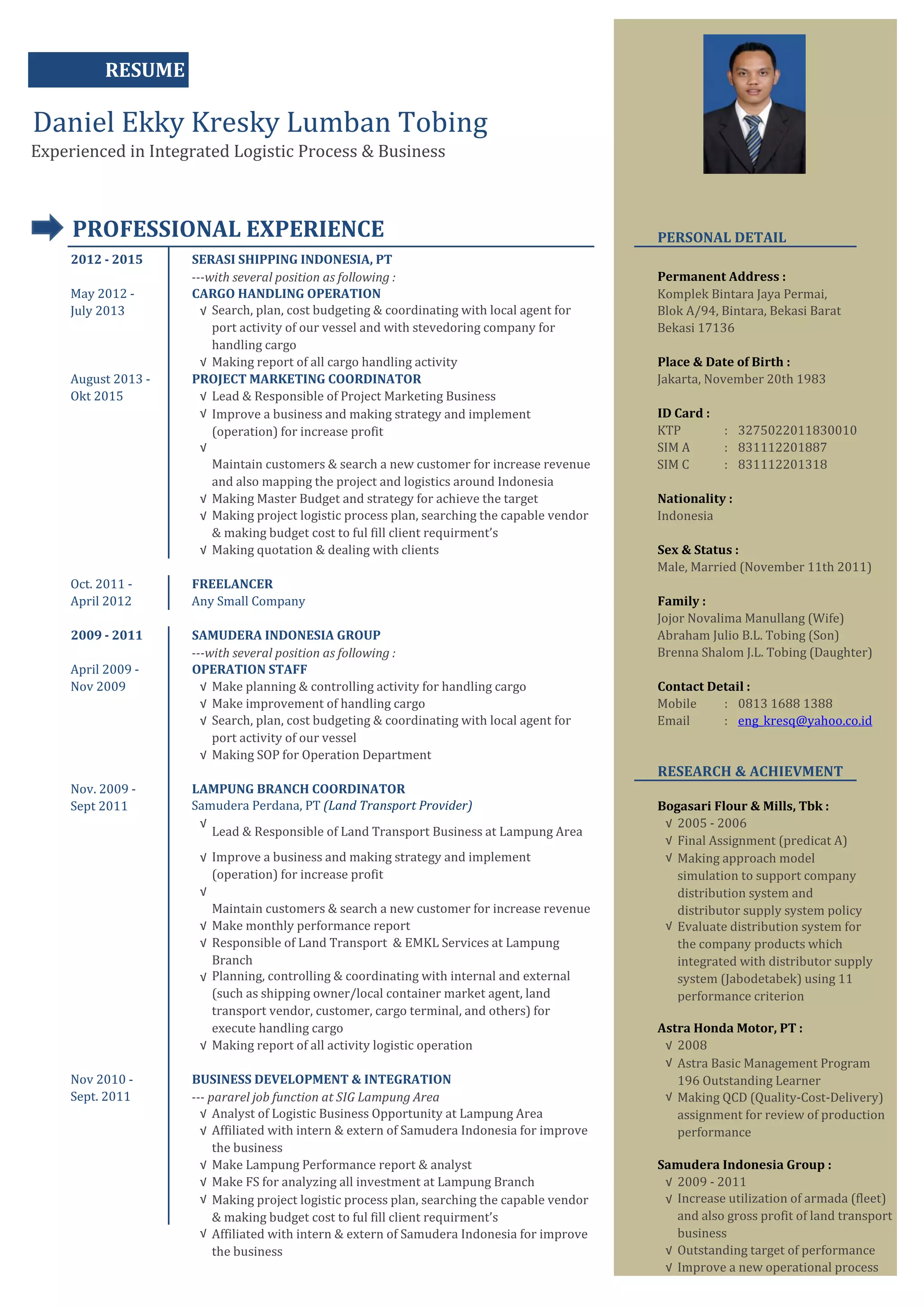 CV DANIEL EKKY KRESKY | PDF | Logistics | Business