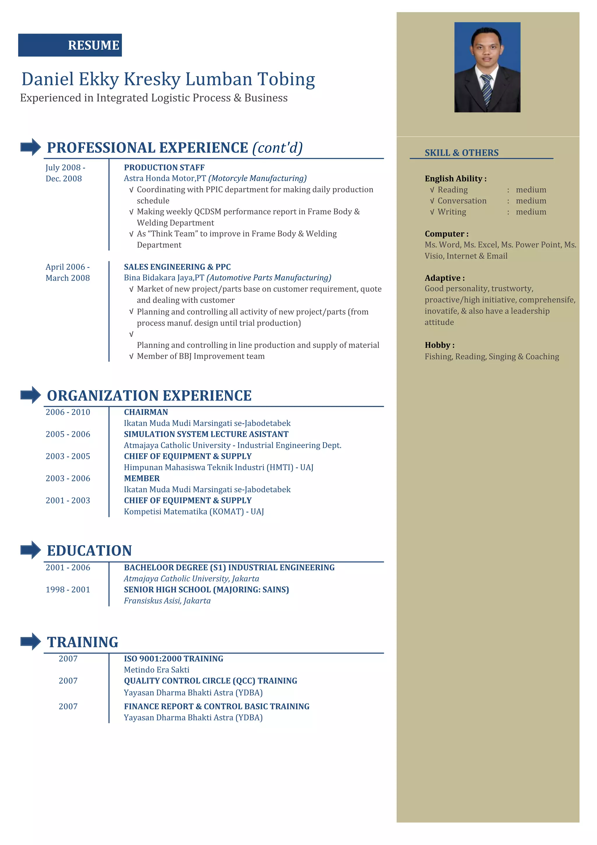CV DANIEL EKKY KRESKY | PDF | Logistics | Business