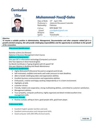 Muhammad Yousif Updated CV (1) | DOC