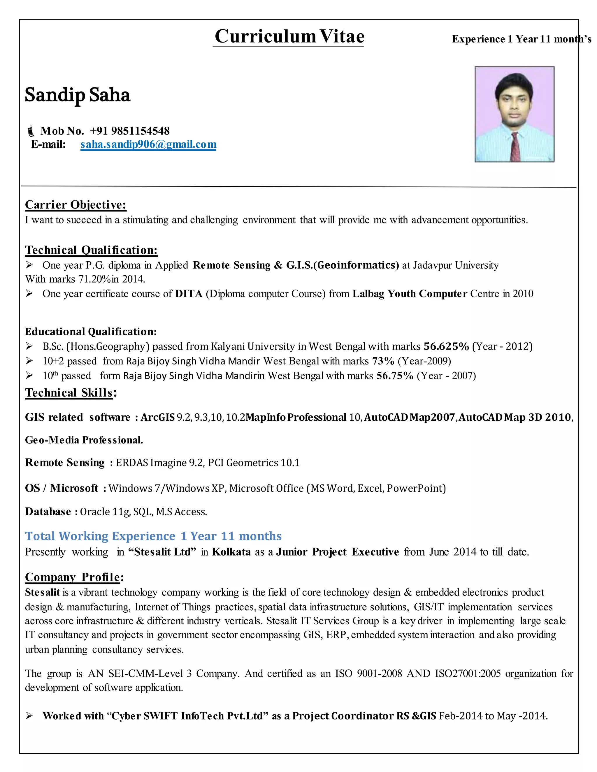 Curriculum Vitae Sandip Saha | DOCX