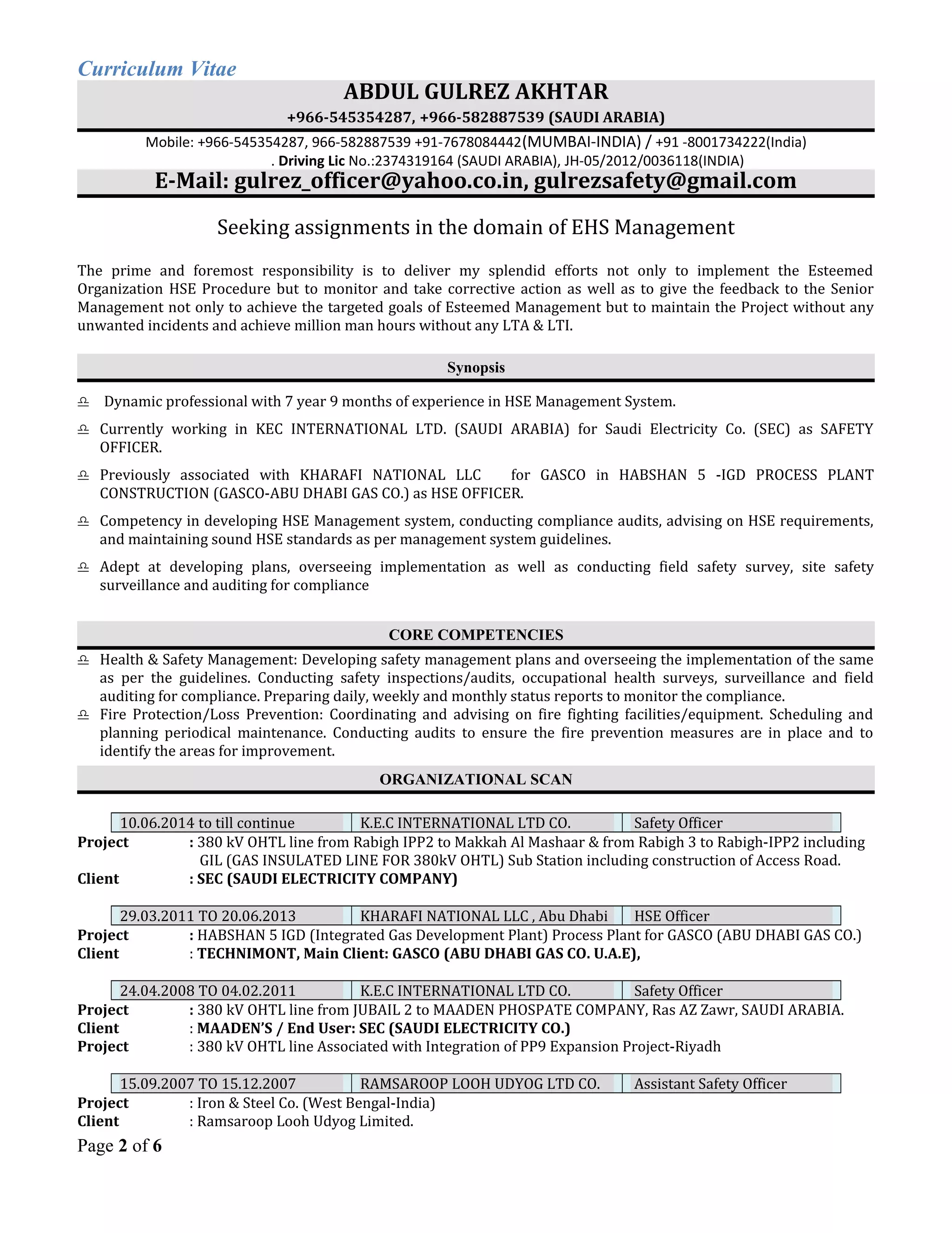 HSE ABDUL GULREZ AKHTAR CV | DOC