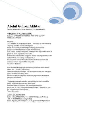 HSE ABDUL GULREZ AKHTAR CV | DOC