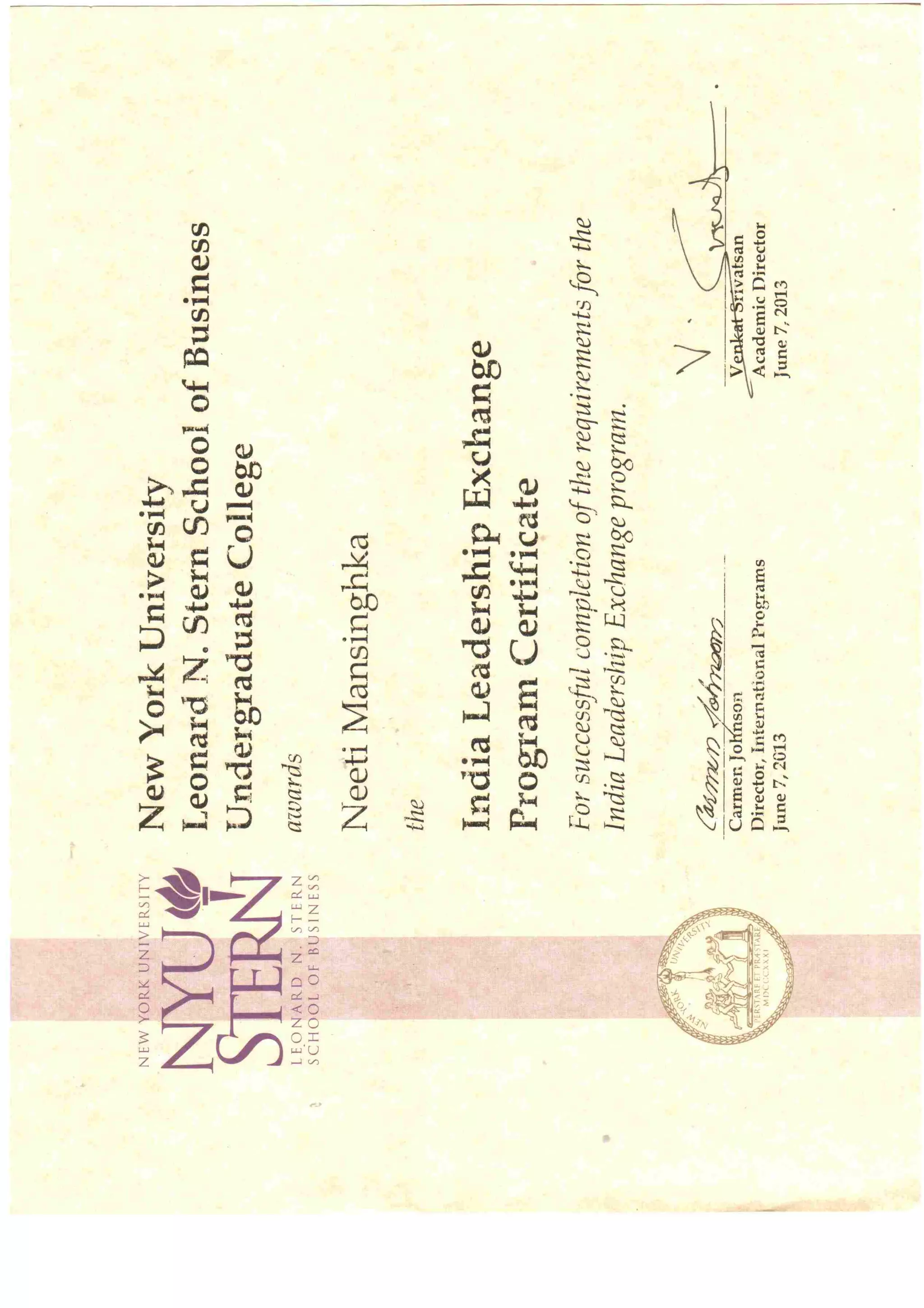 New York University-Certificate | PDF