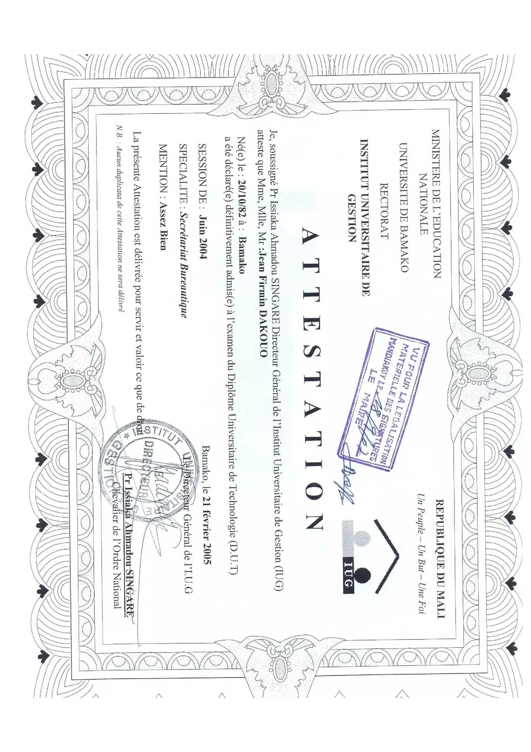 ATTESTATION DIPLOME DUT | PDF