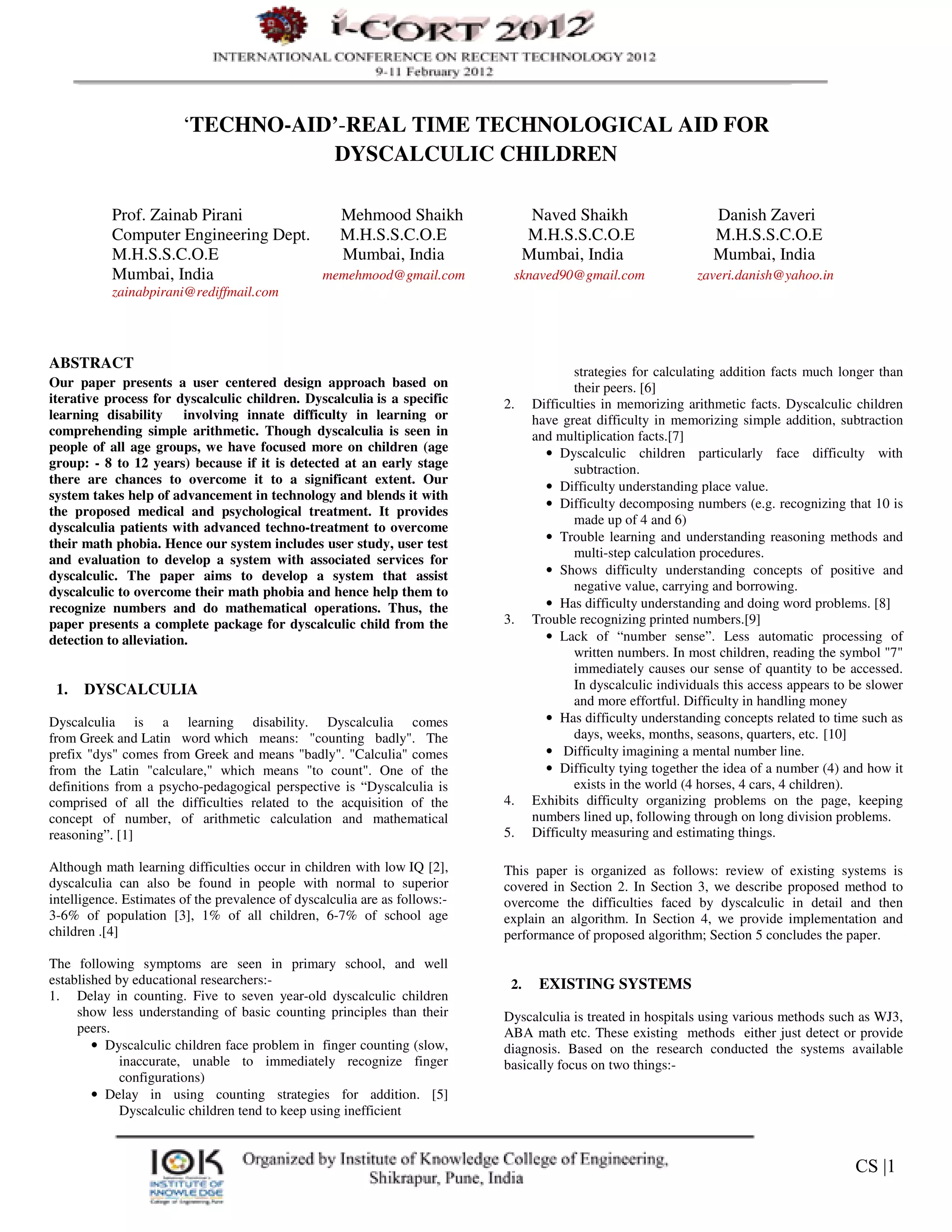 technical paper presentation for international conference ICORT | PDF