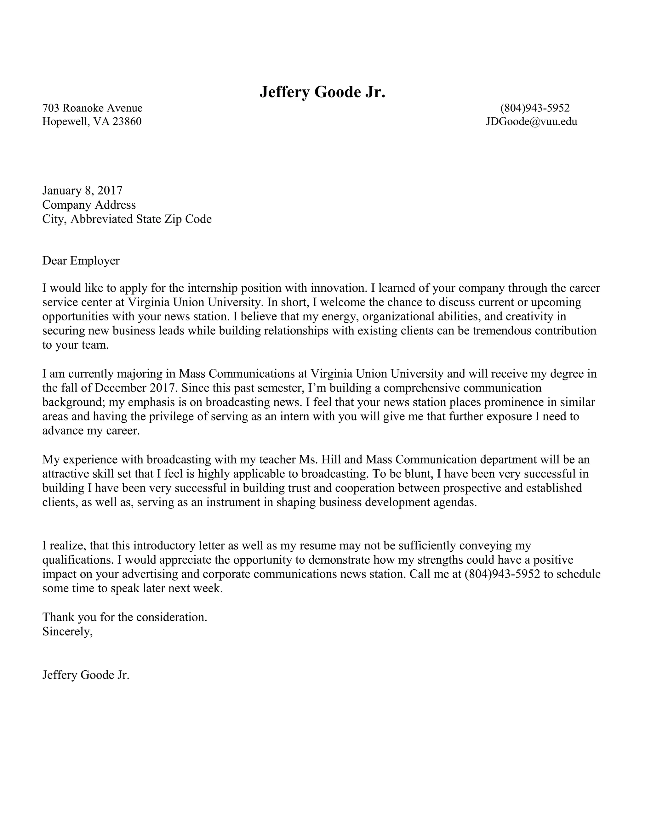 Jeffery Goode Cover Letter | DOC