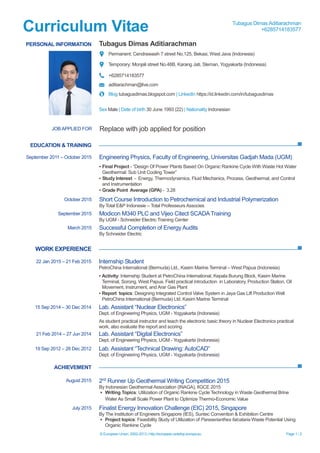 CV Tubagus Dimas - Engineering Physics UGM | PDF | Business | Business ...