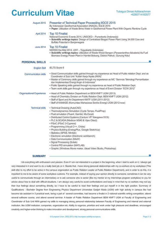 CV Tubagus Dimas - Engineering Physics UGM | PDF