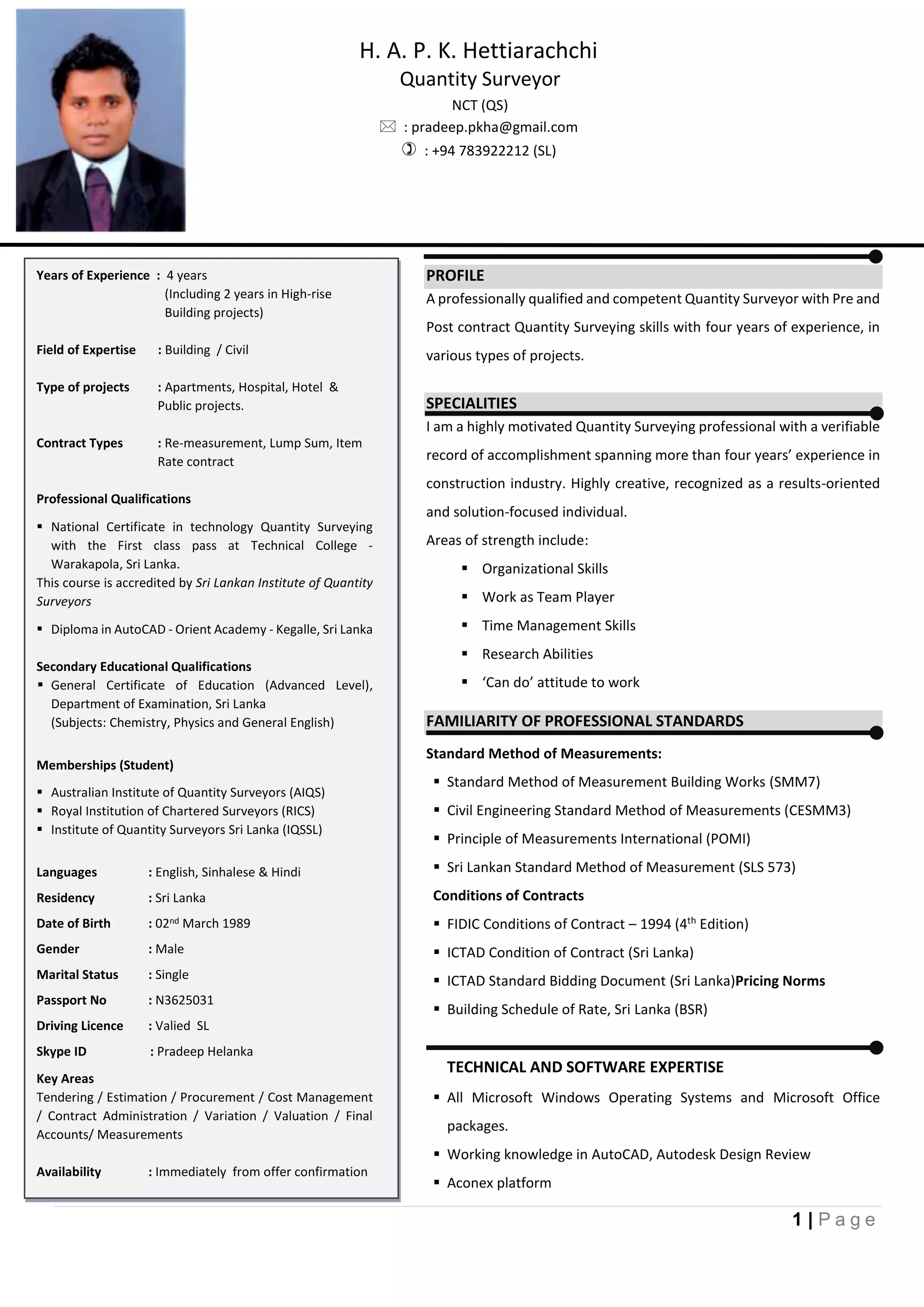 Curriculum vitae-H.A.P.K.Hettiarachchi | PDF