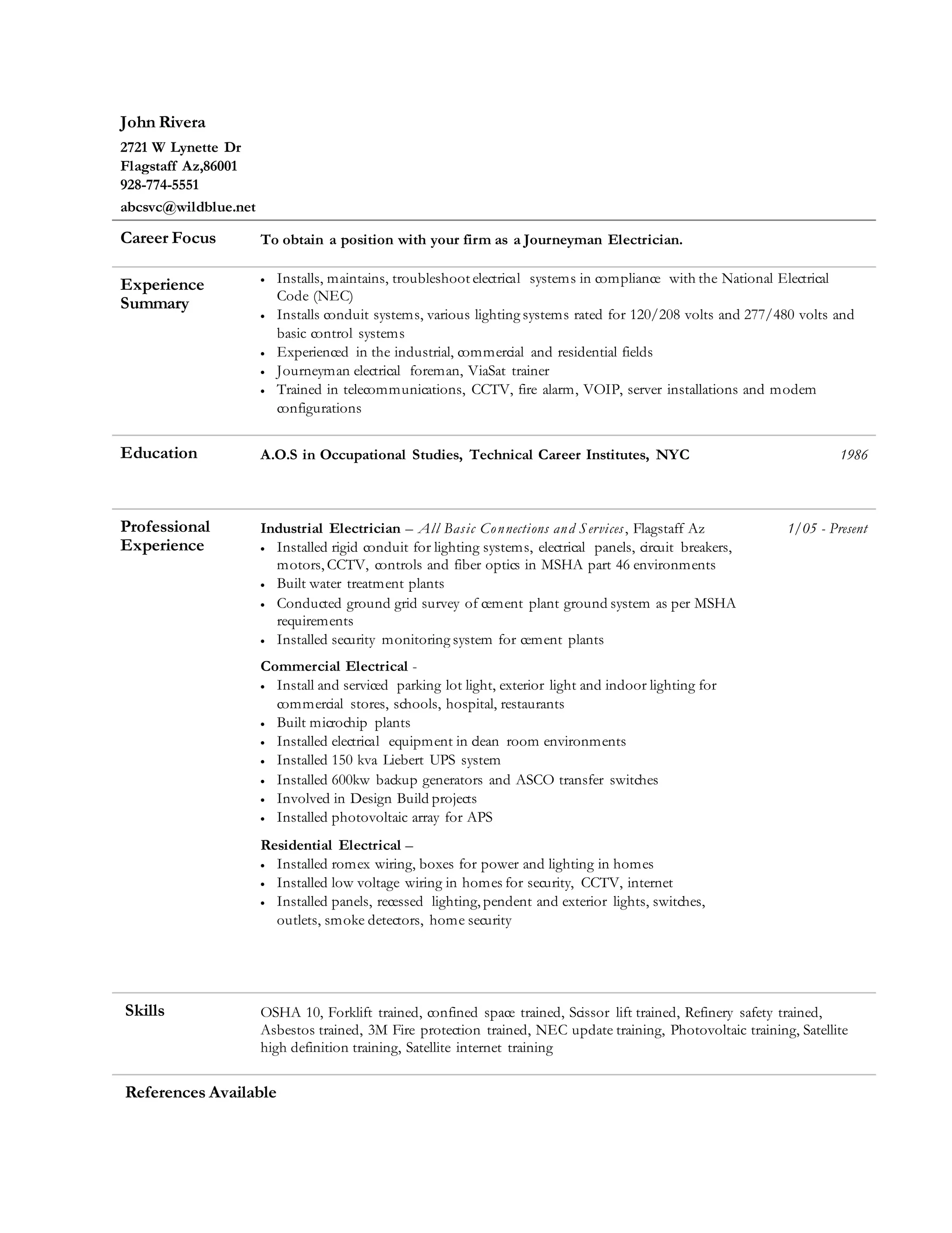 John Rivera electrical resume | DOCX