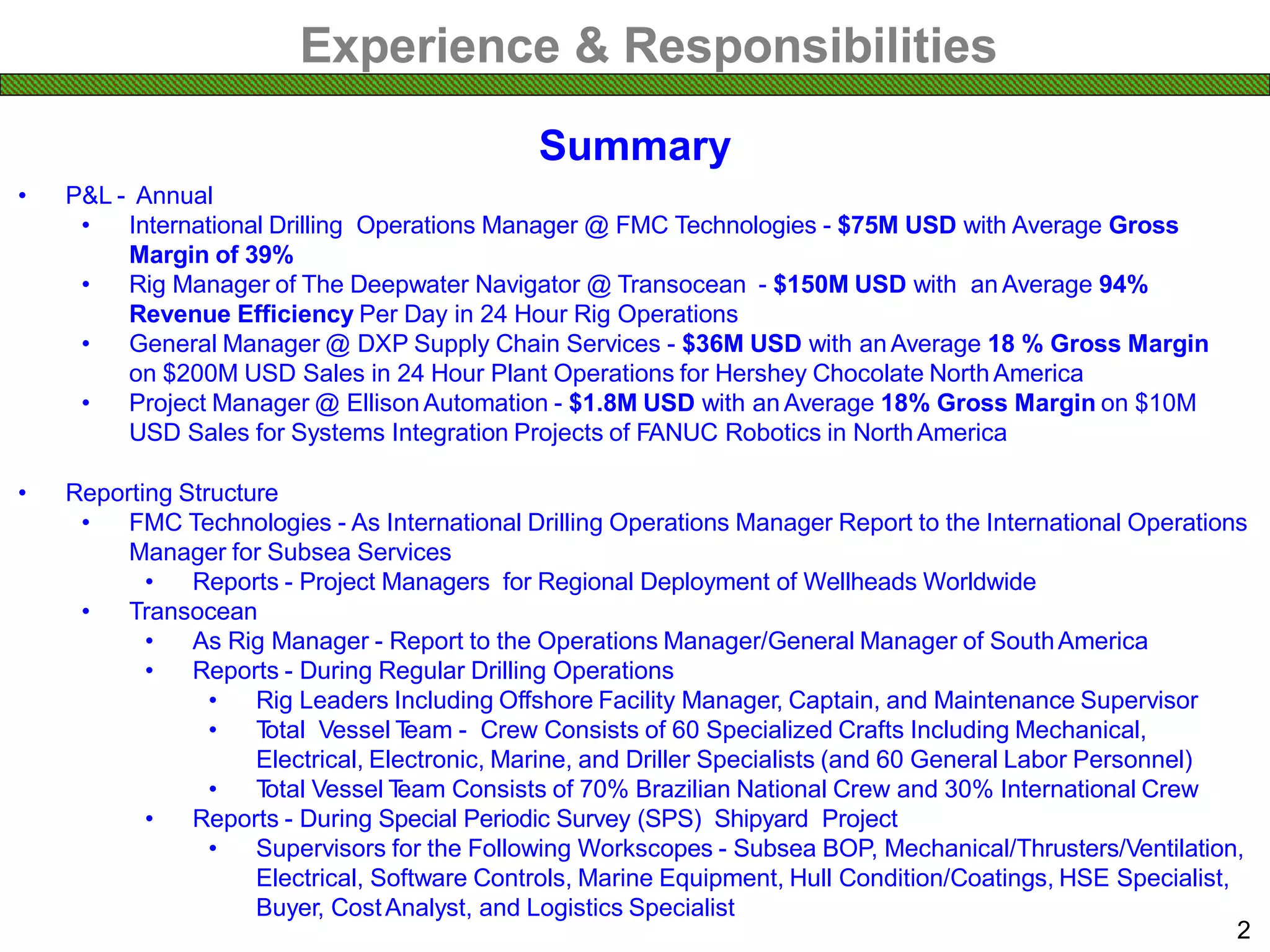 Overview of Experience Presentation | PPT