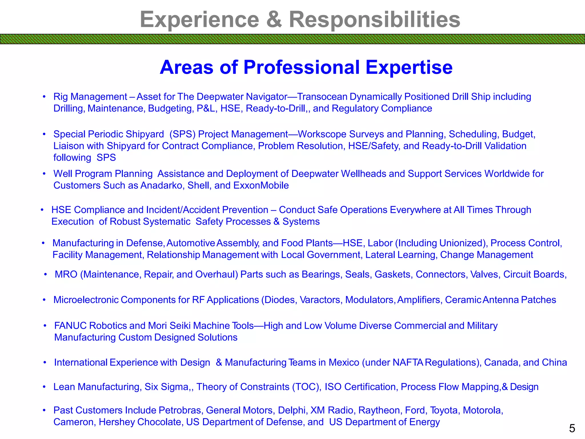 Overview of Experience Presentation | PPT