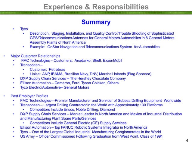 Overview of Experience Presentation | PPT