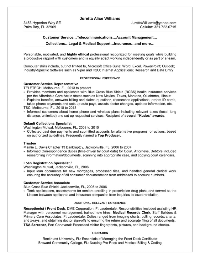 Williams, Juretta Resume 2015 (3) | DOC | Insurance | Personal Finance