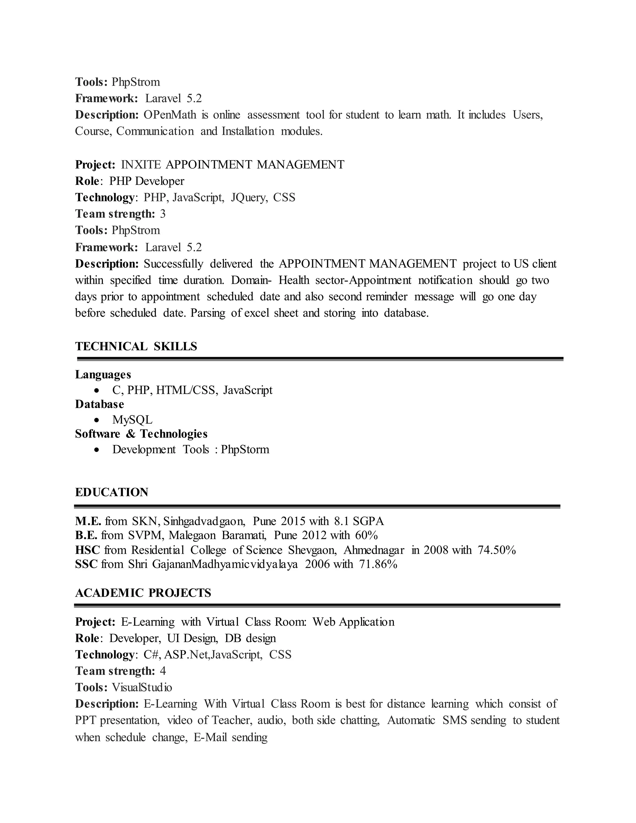 AmolKhaire_Php_2years | PDF