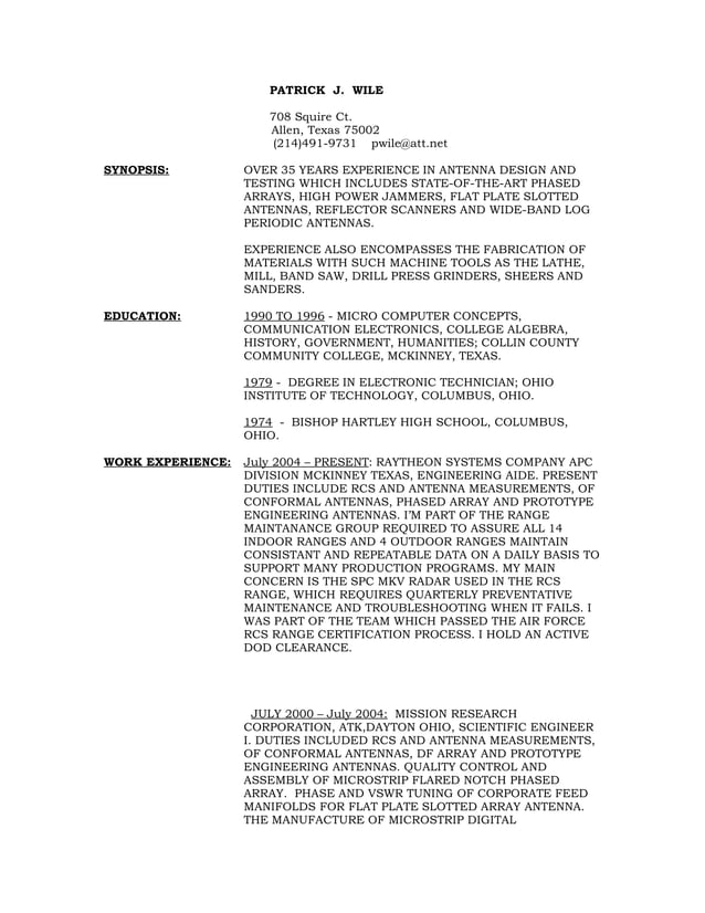 Patrick Wile Resume.DOC | Free Download