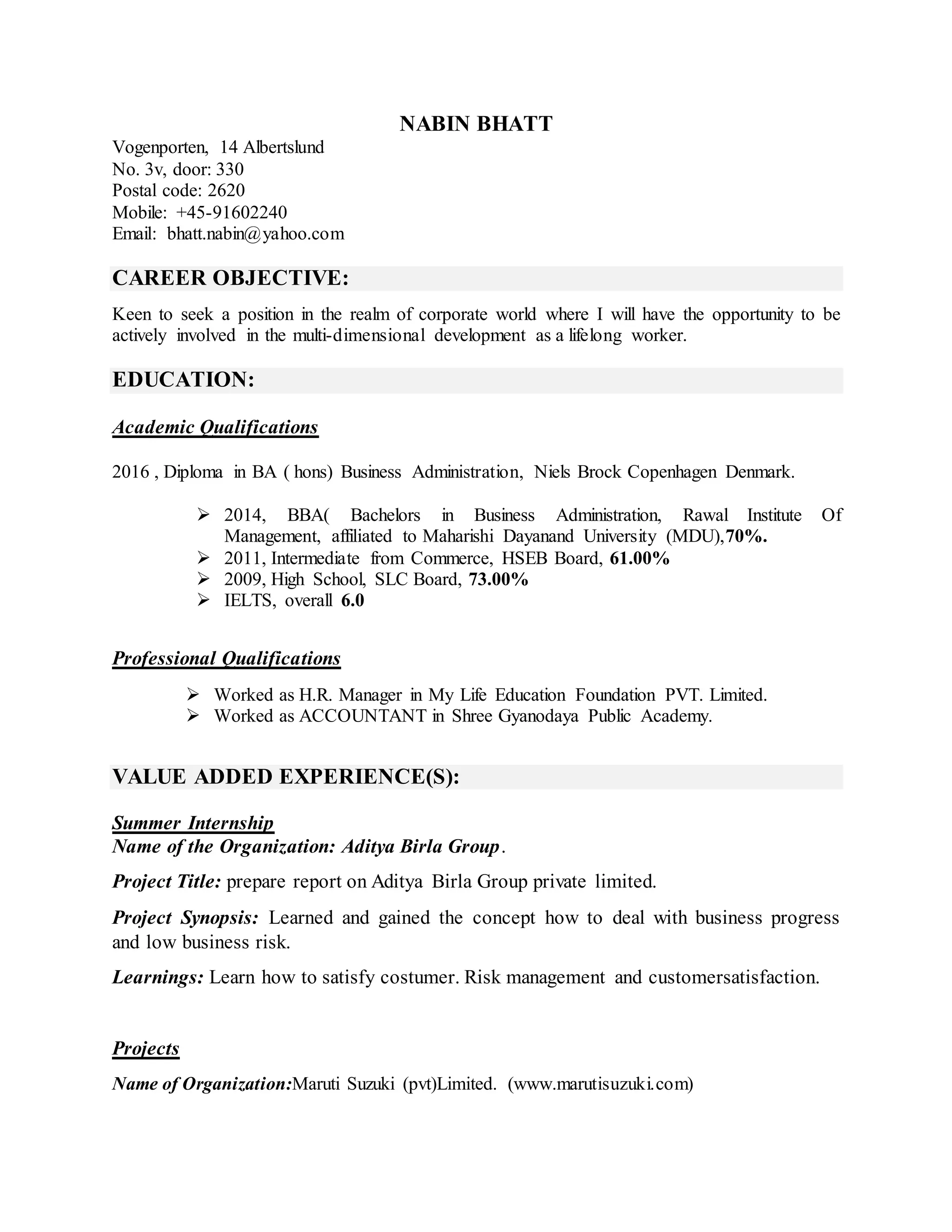 my_cv[1] | DOCX | Business | Business and Finance