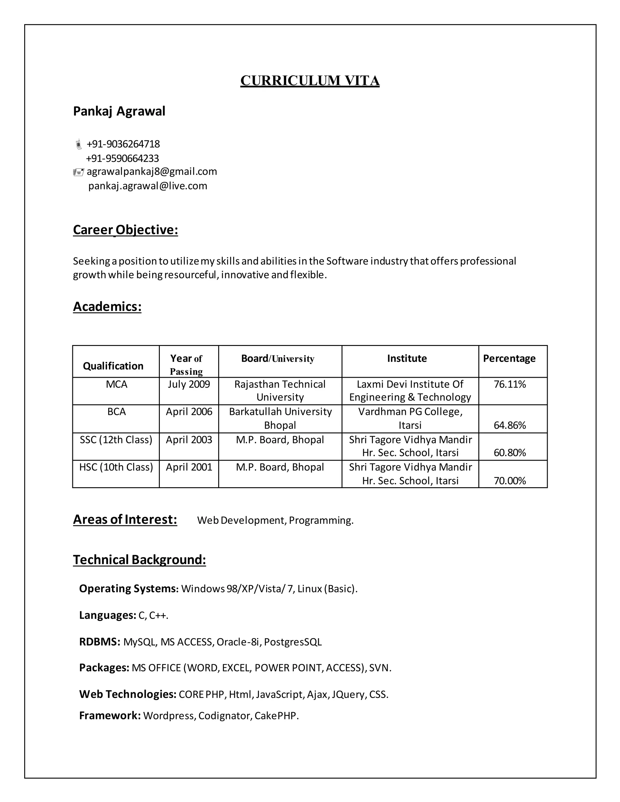 Resume (Pankaj Agrawal) | PDF