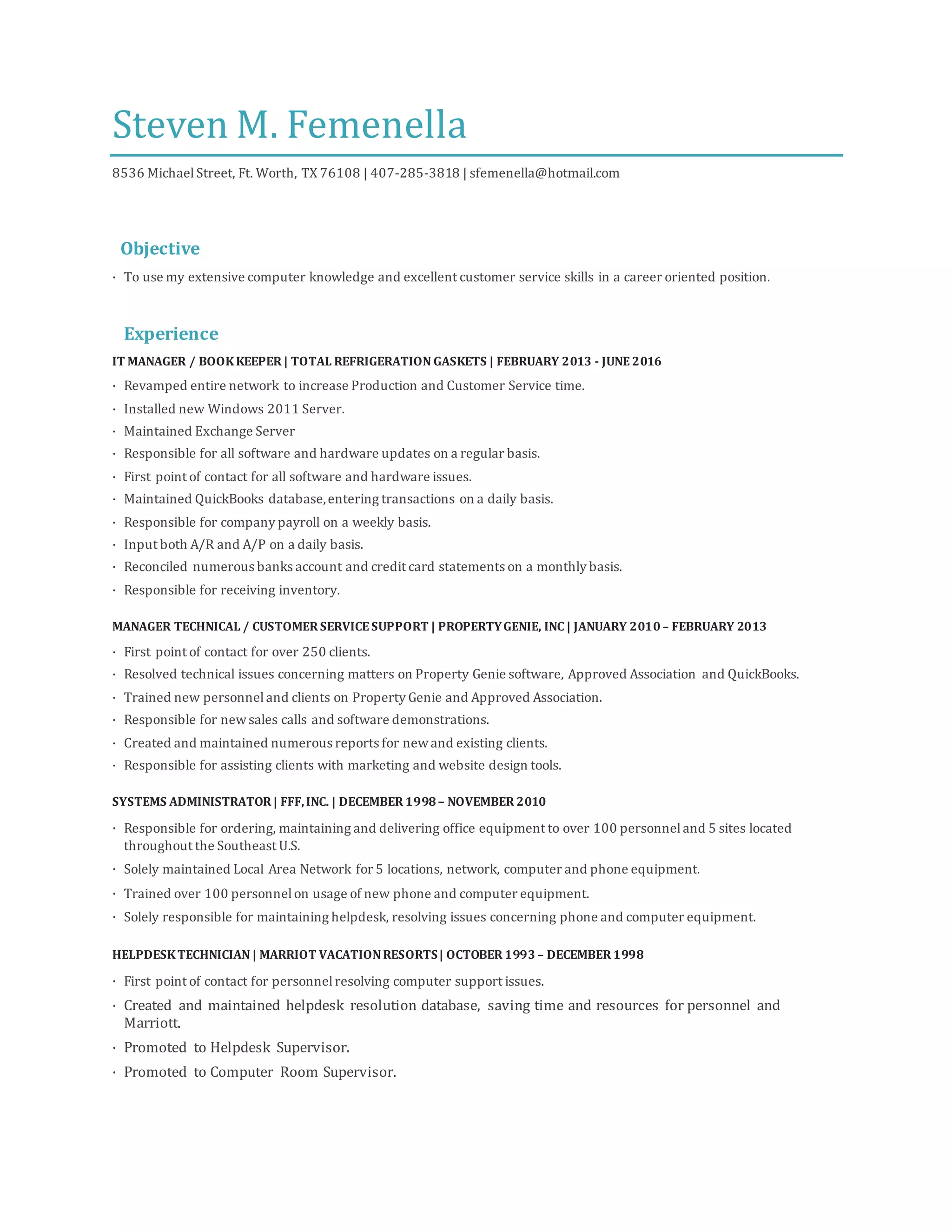 Steven M Femenella Resume | PDF