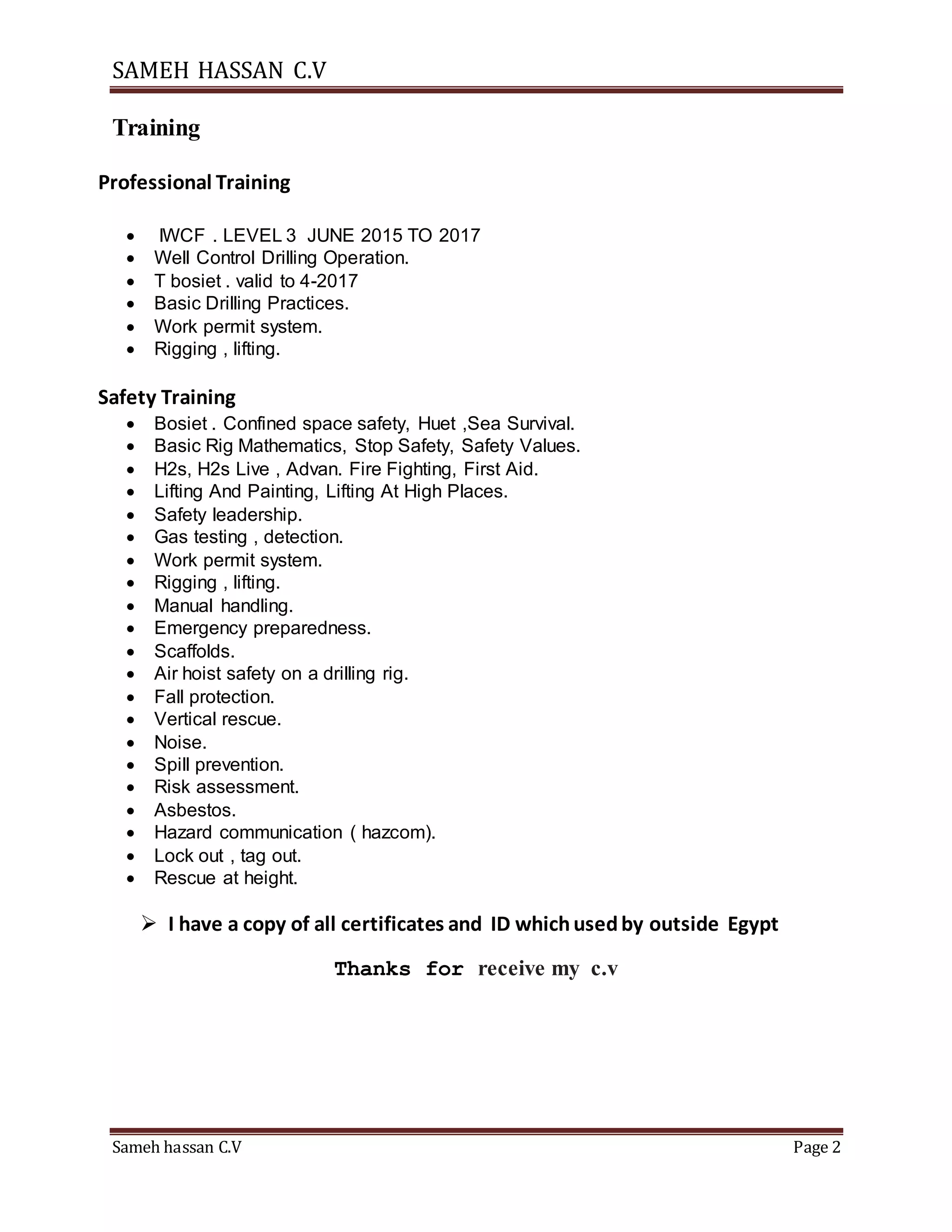 SAMEH HASSAN . ASSISTANT DRILLER | PDF