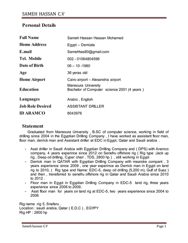 SAMEH HASSAN . ASSISTANT DRILLER | DOCX
