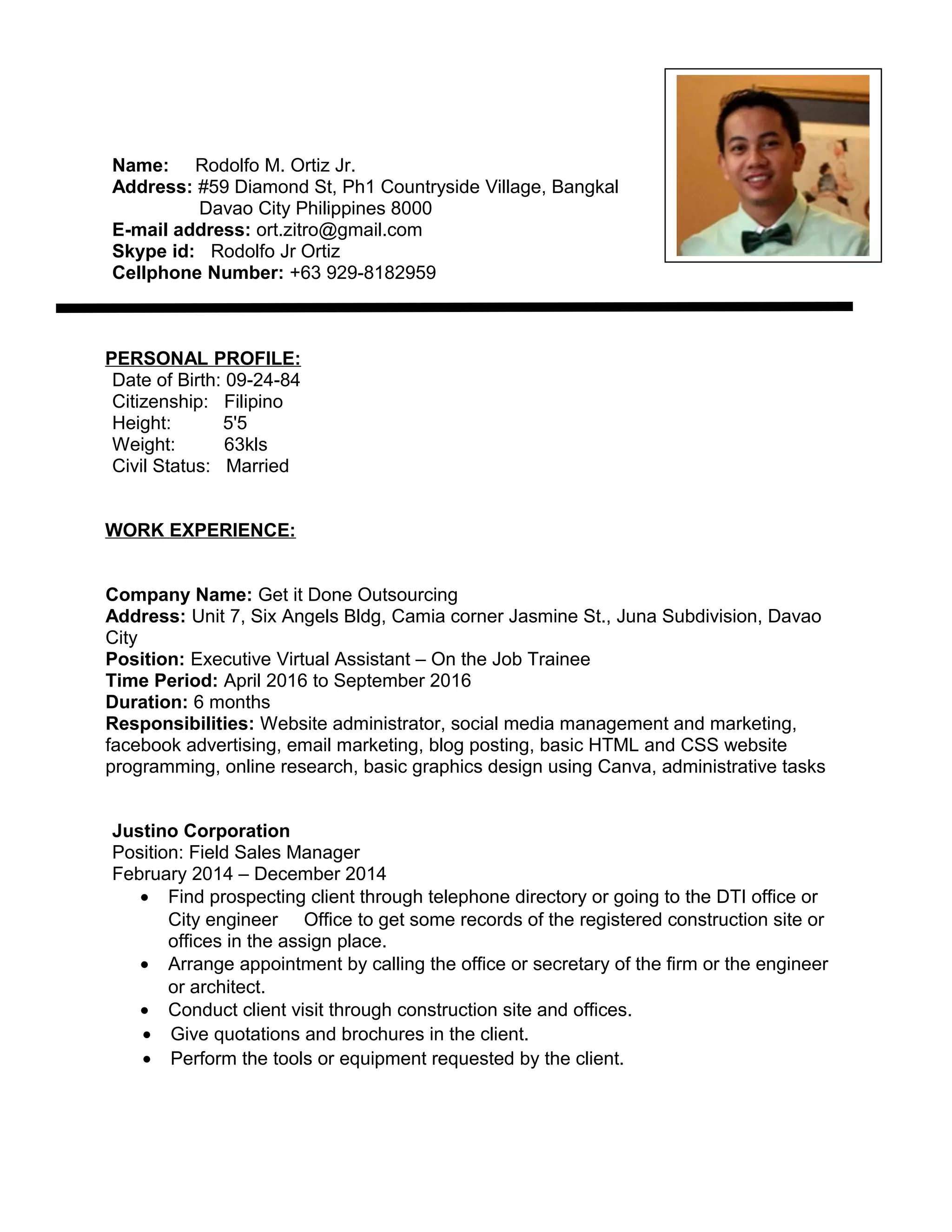 resume - rodolfo m. ortiz jr. | DOC | Office Property | Real Estate
