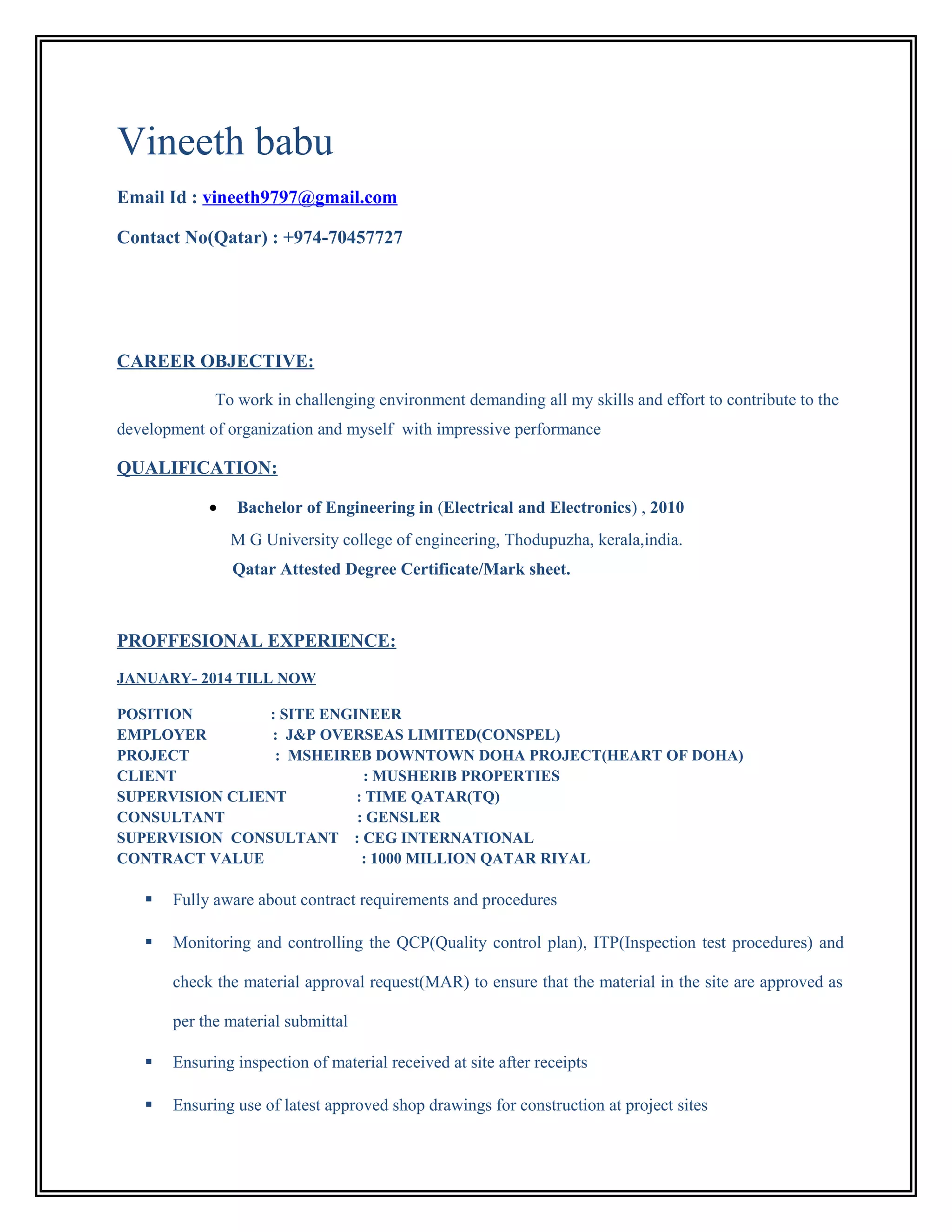 Vineeth biodata | PDF