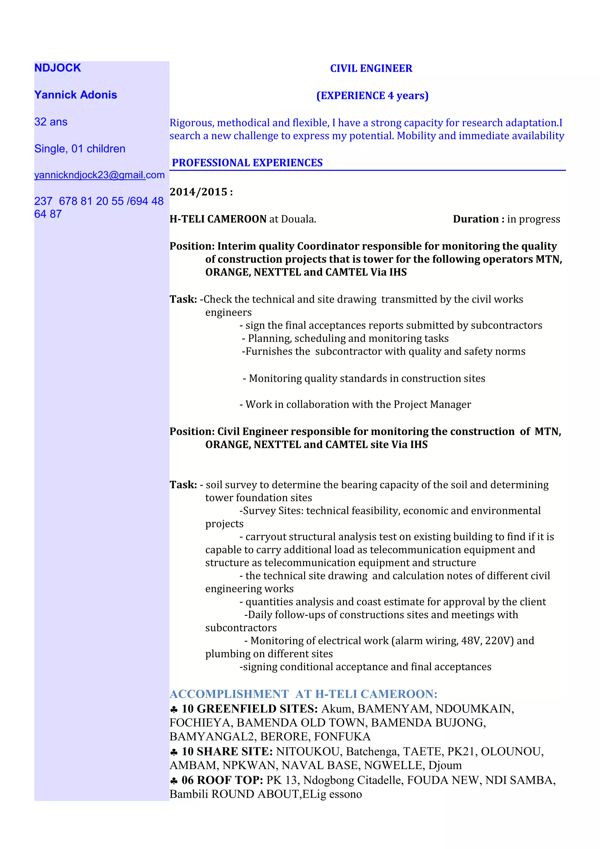 CV NDJOCK yannick adonis english | PDF