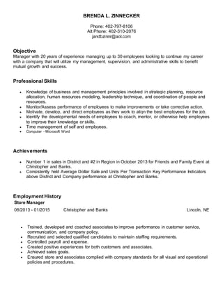 Brenda Zinnecker--Experienced Manager | PDF