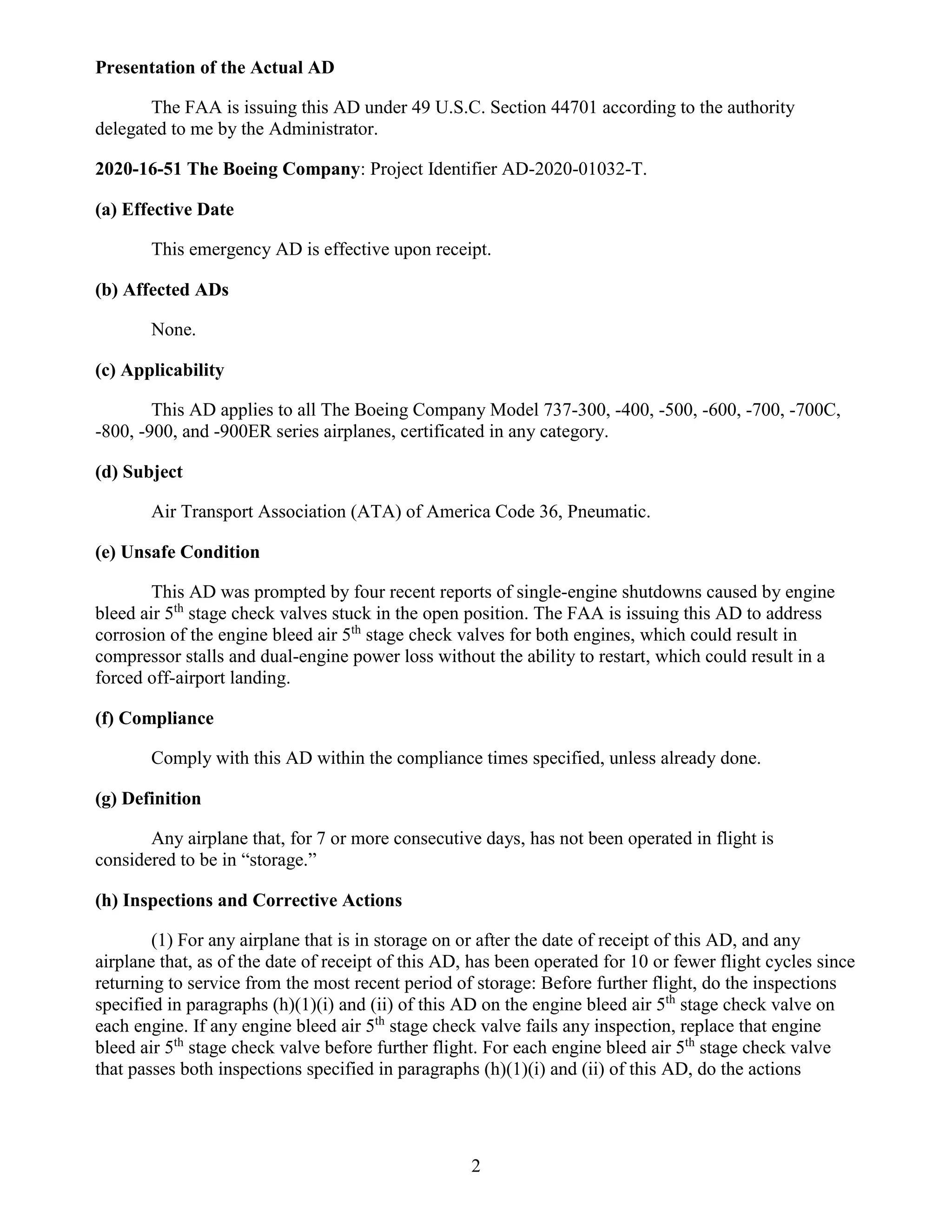 FAA - EMERGENCY AIRWORTHINESS DIRECTIVE (B737 Classic & NG) | PDF