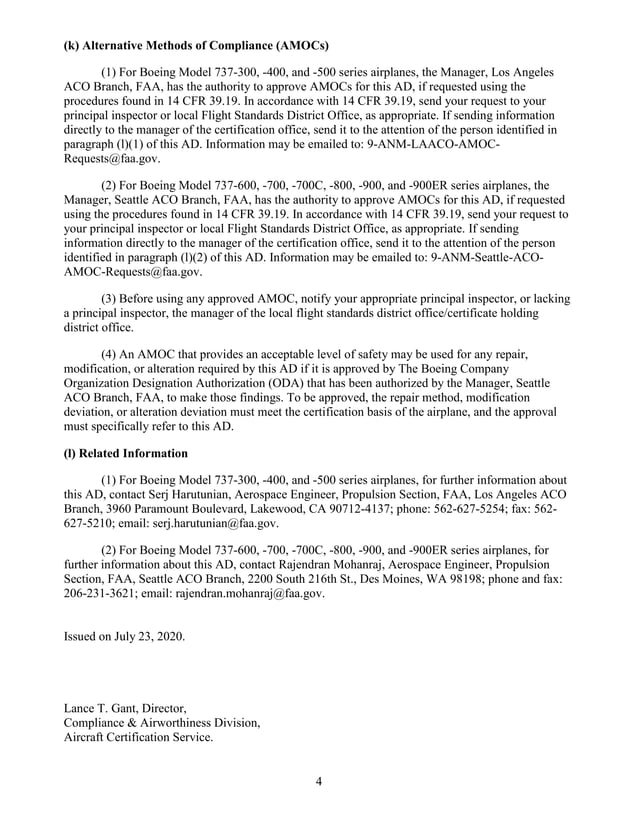 FAA - EMERGENCY AIRWORTHINESS DIRECTIVE (B737 Classic & NG) | PDF