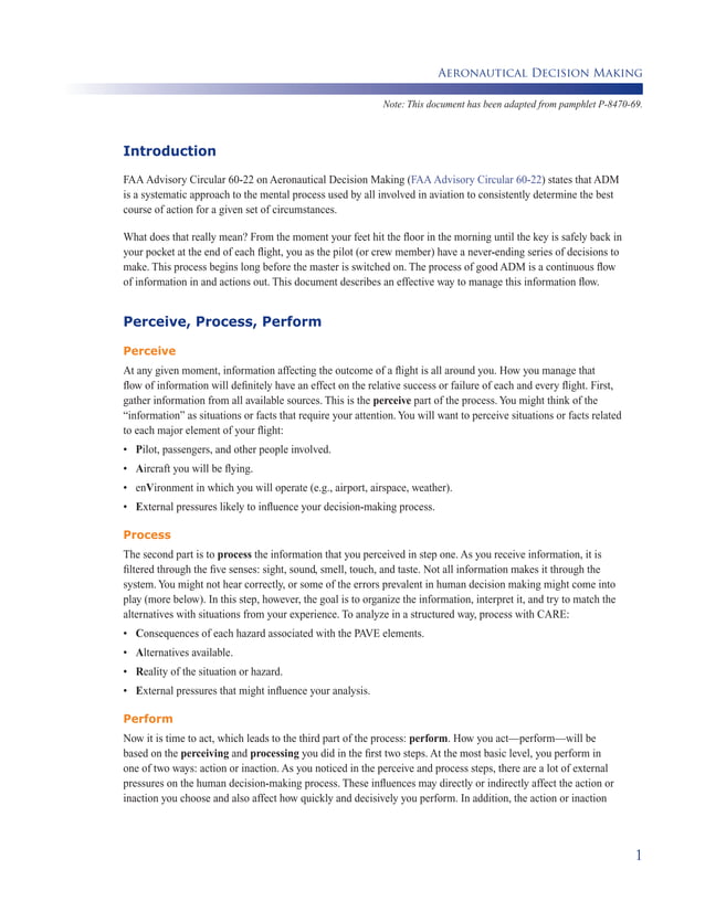 Aeronautical Decision Making FAA P-8740-69 | PDF