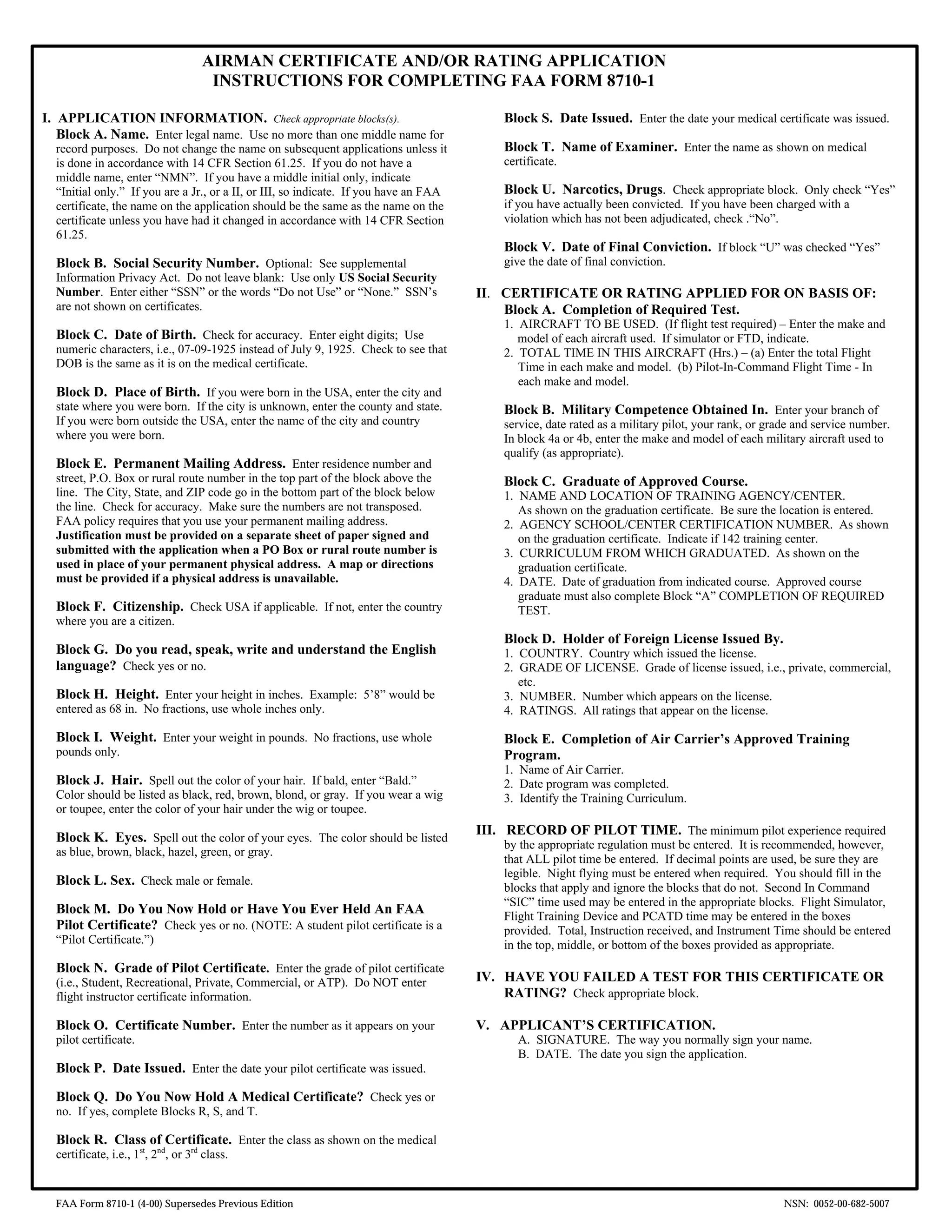 Faa pilot certificate form | PDF