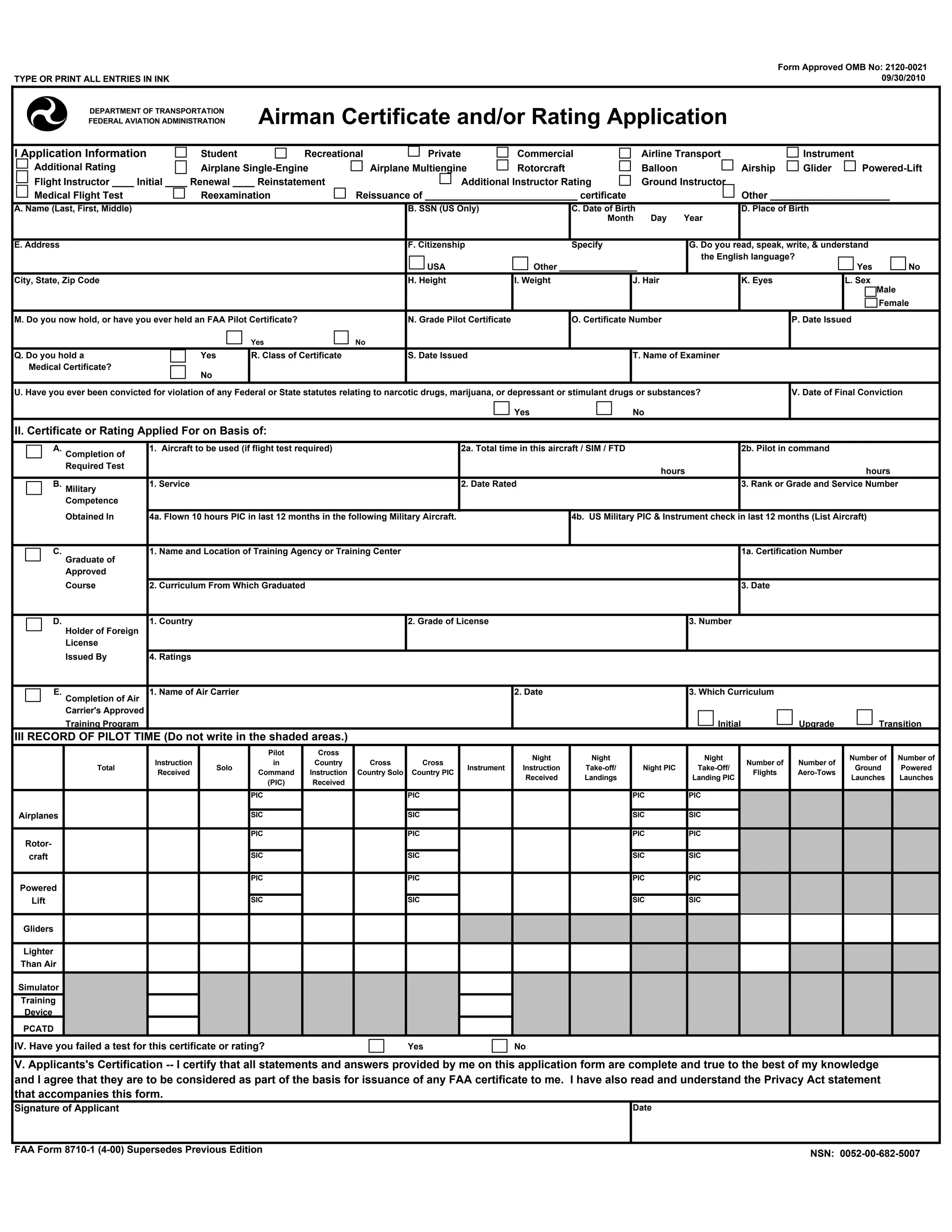Faa pilot certificate form | PDF