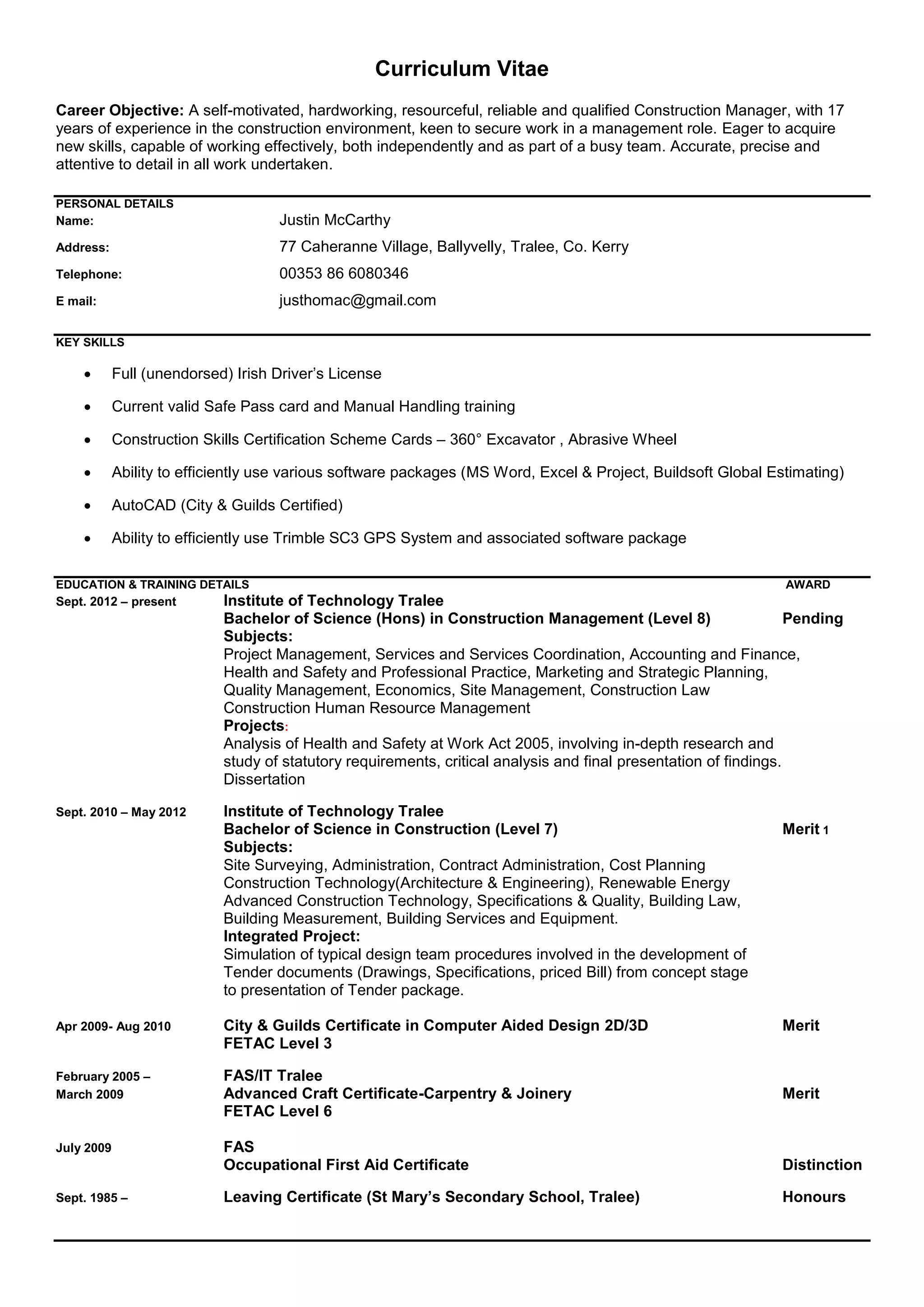 Justin McCarthy CV | PDF