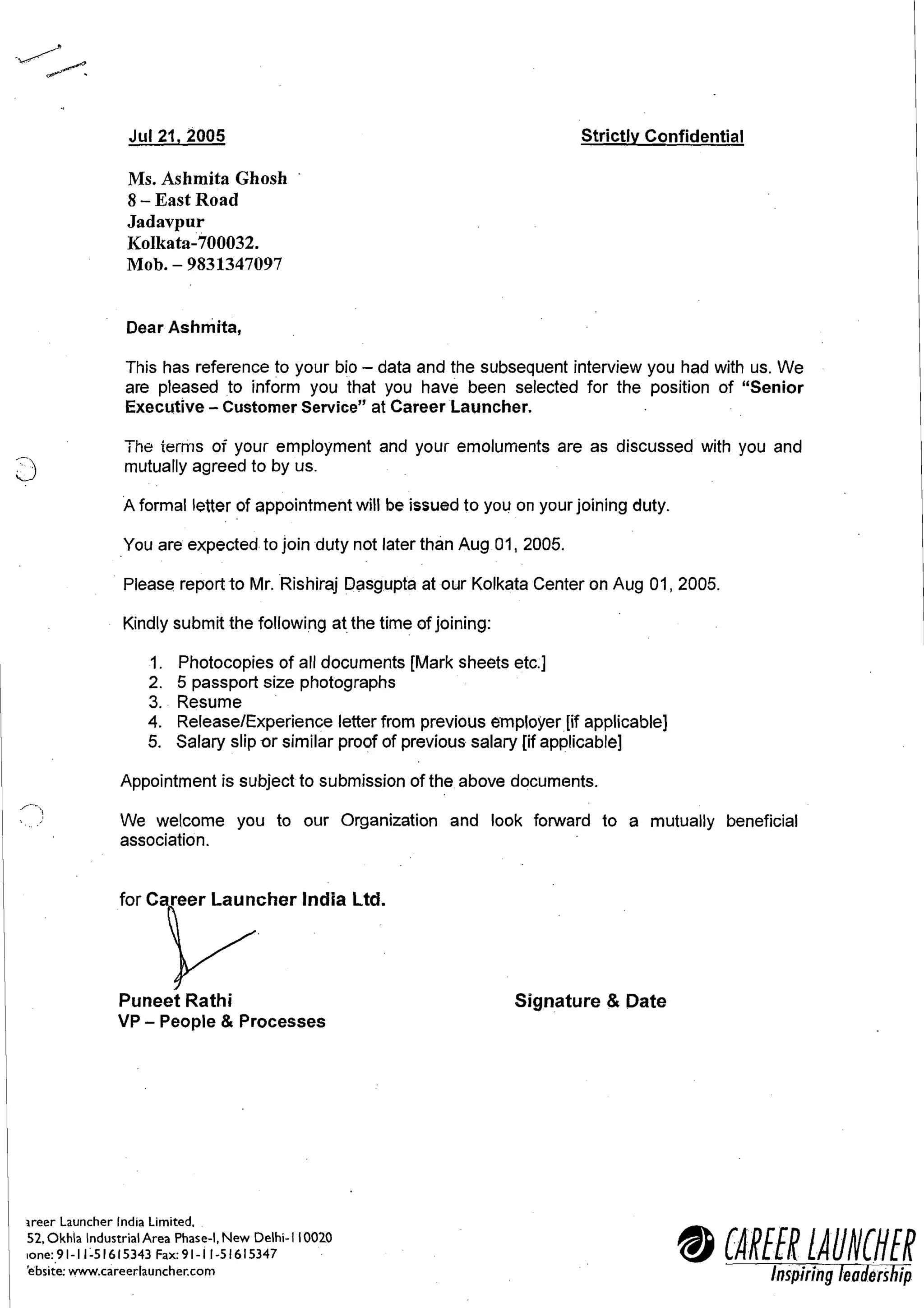 EXPERIENCE LETTER Career Launcher | PDF